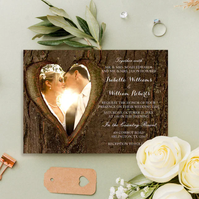 Rustic Tree Heart Wedding Photo Invitation | Zazzle