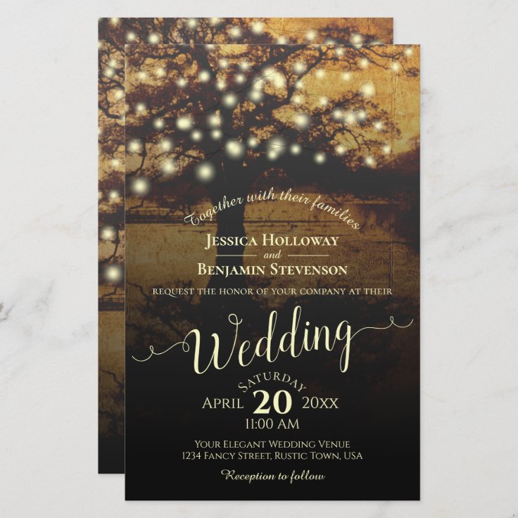 Rustic Tree & Lights BUDGET Wedding Invitation | Zazzle