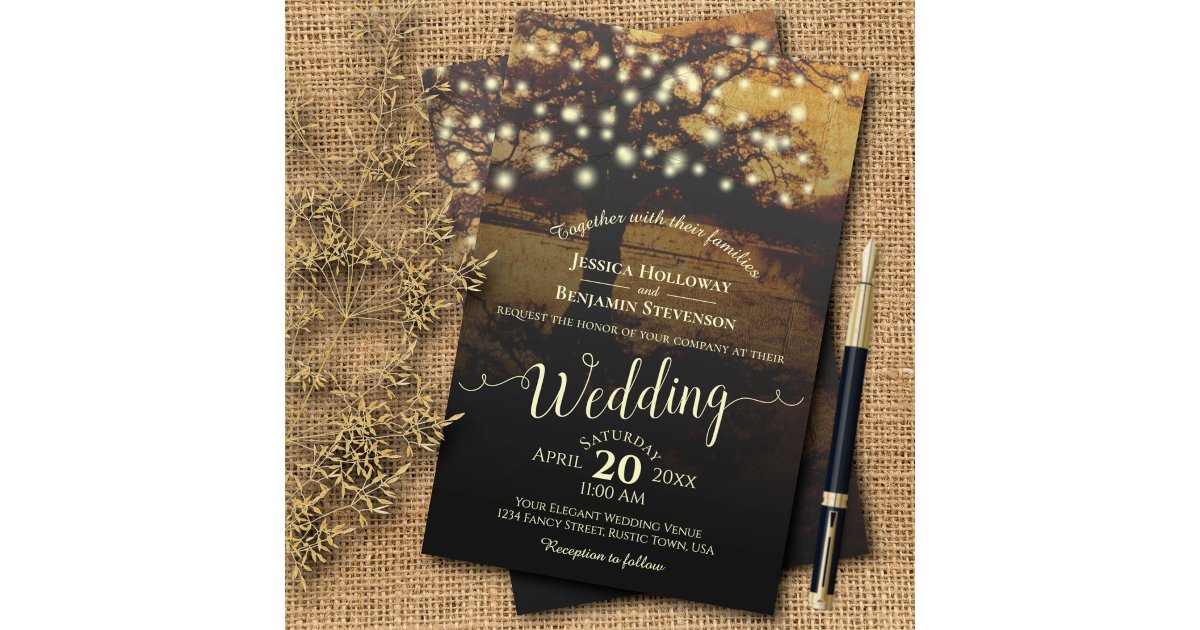 Rustic Tree & Lights BUDGET Wedding Invitation | Zazzle