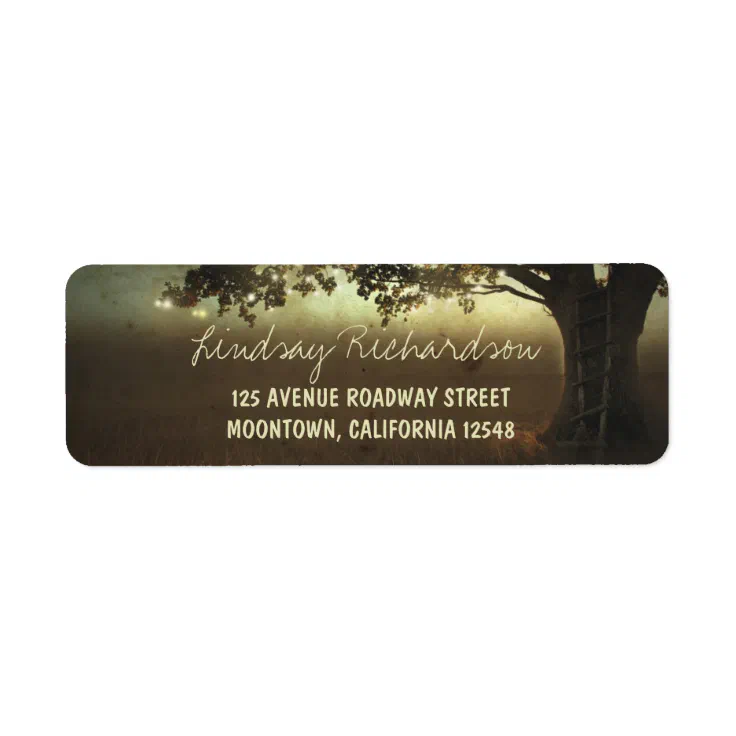 rustic tree lights wedding return address labels | Zazzle