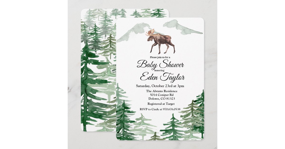 Rustic Tree Moose Baby Shower Invitation | Zazzle