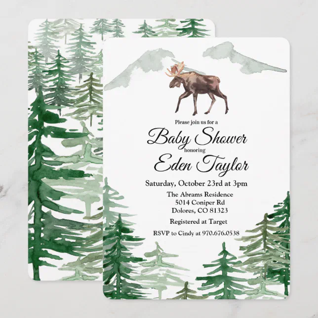 Rustic Tree Moose Baby Shower Invitation | Zazzle