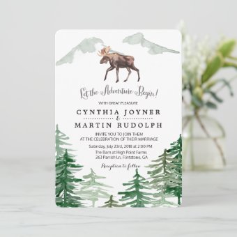 Rustic Tree Moose Wedding Invitation | Zazzle