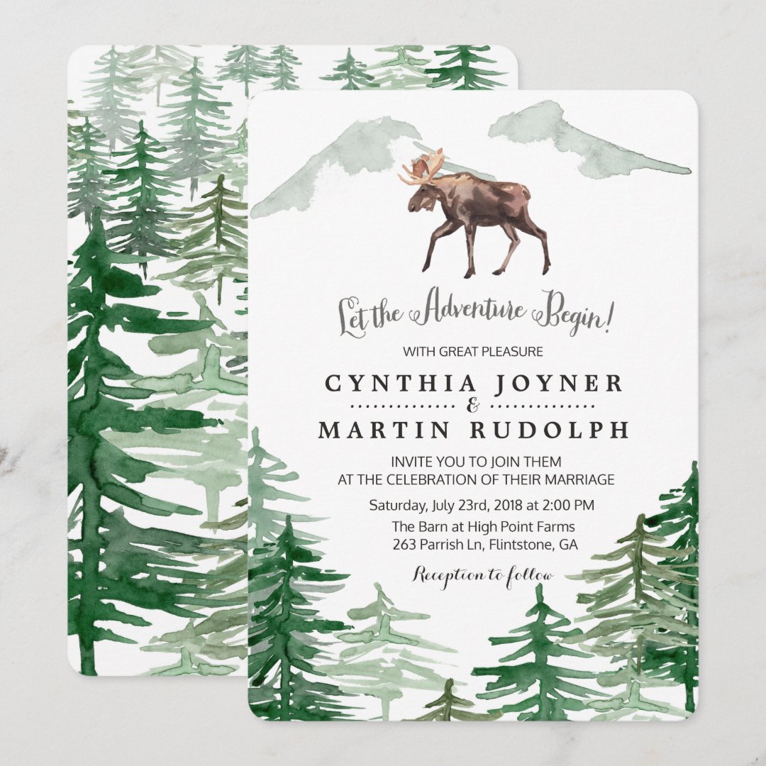 Rustic Tree Moose Wedding Invitation | Zazzle
