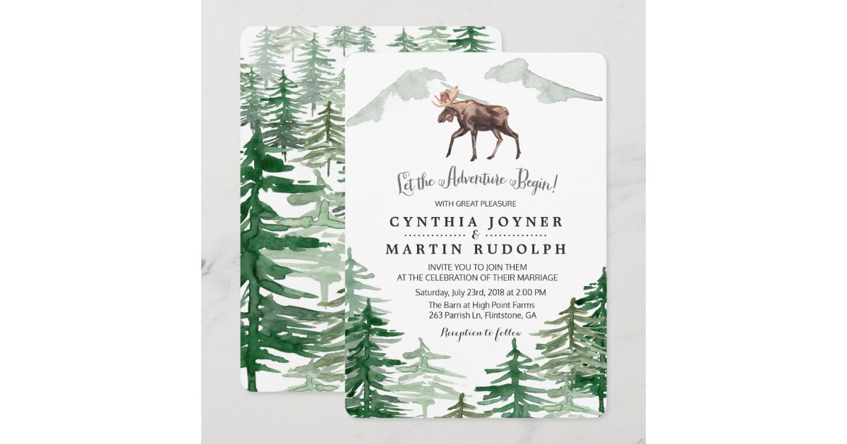 Rustic Tree Moose Wedding Invitation | Zazzle