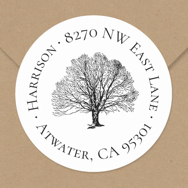 Rustic Tree Round Return Address Label | Zazzle