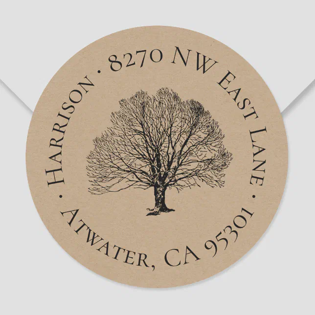 Rustic Tree Round Return Address Label | Zazzle