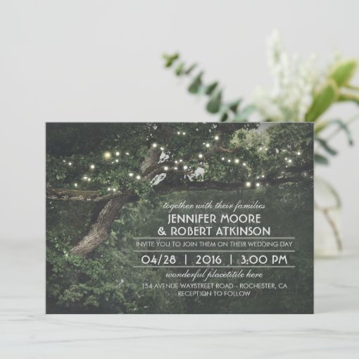 Rustic Tree String Lights Forest Wedding Invitation | Zazzle