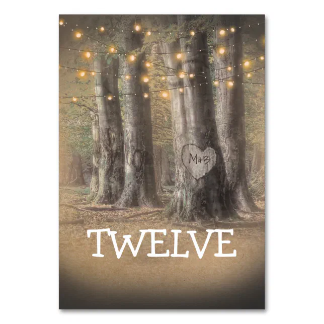 Rustic Tree & String Lights Table Number | Zazzle
