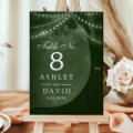 Rustic Tree String Of Lights Carved Initials Green Table Number | Zazzle