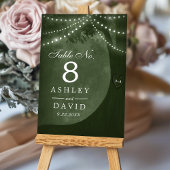 Rustic Tree String Of Lights Carved Initials Green Table Number | Zazzle