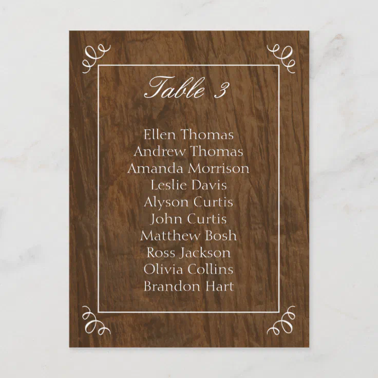 Rustic Tree Wedding Seating Chart Postcard | Zazzle