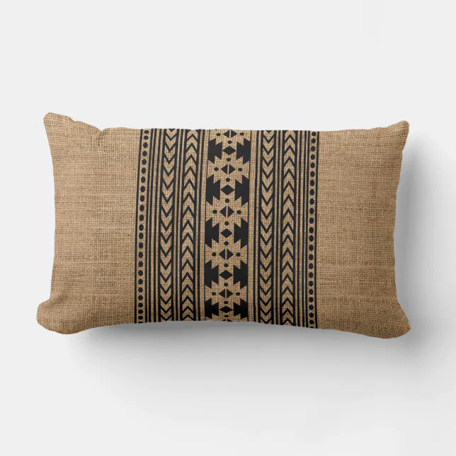 Rustic Tribal Aztec Pattern Farmhouse Burlap Lumbar Pillow | Zazzle