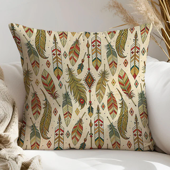 Rustic Tribal Pillow Arrows and Feathers Design | Zazzle