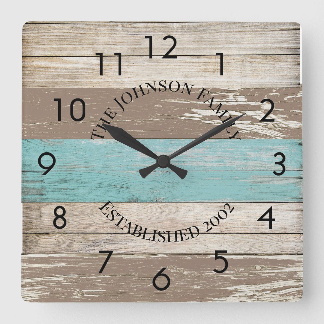 Rustic Tricolor Driftwood Personalized Square Wall Clock | Zazzle