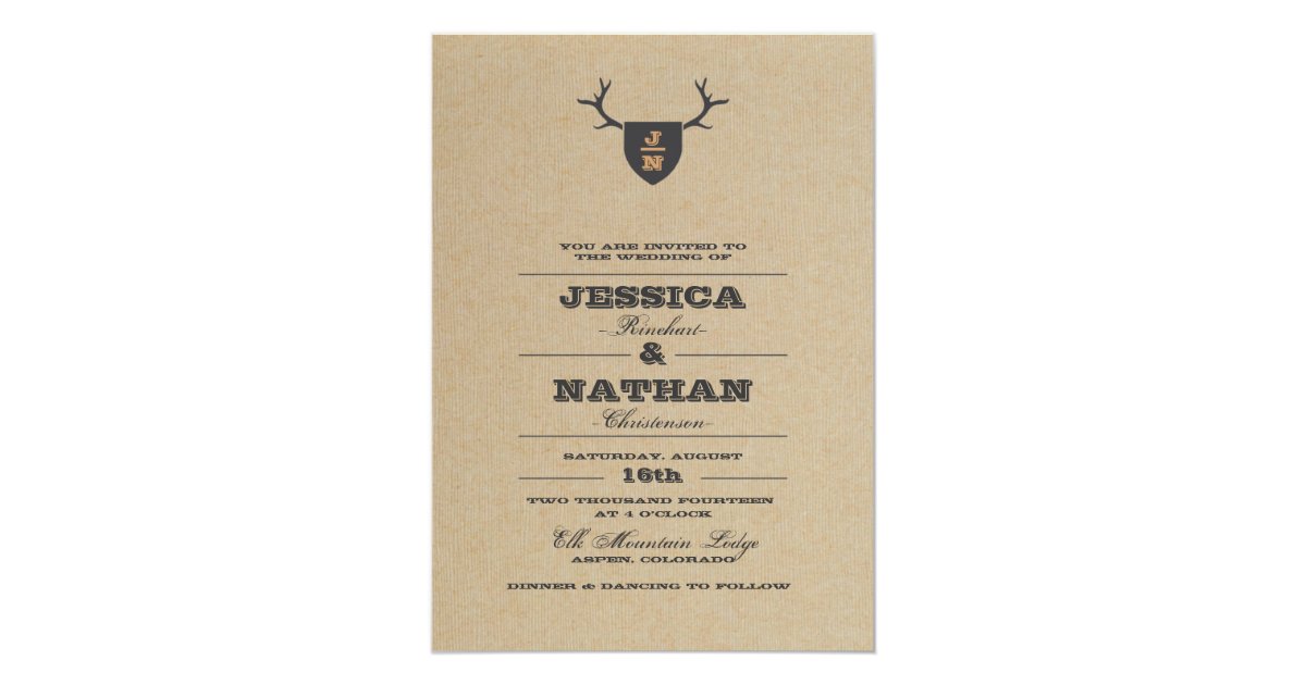 Rustic Trophy Gray Wedding Invitation | Zazzle.com