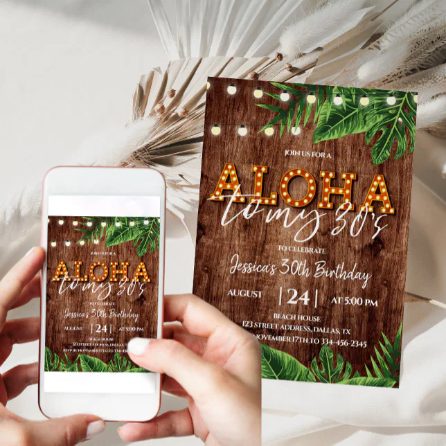 Rustic Tropical Aloha 30th Birthday Invitation | Zazzle