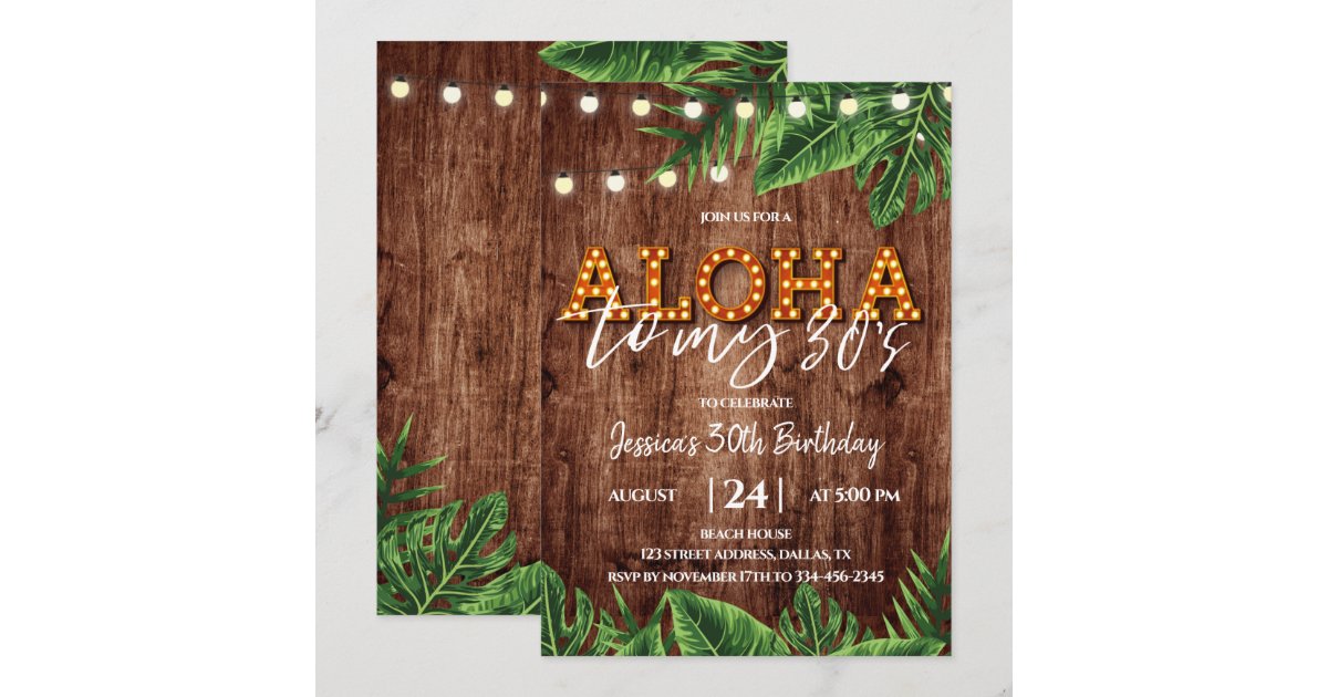 Rustic Tropical Aloha 30th Birthday Invitation | Zazzle