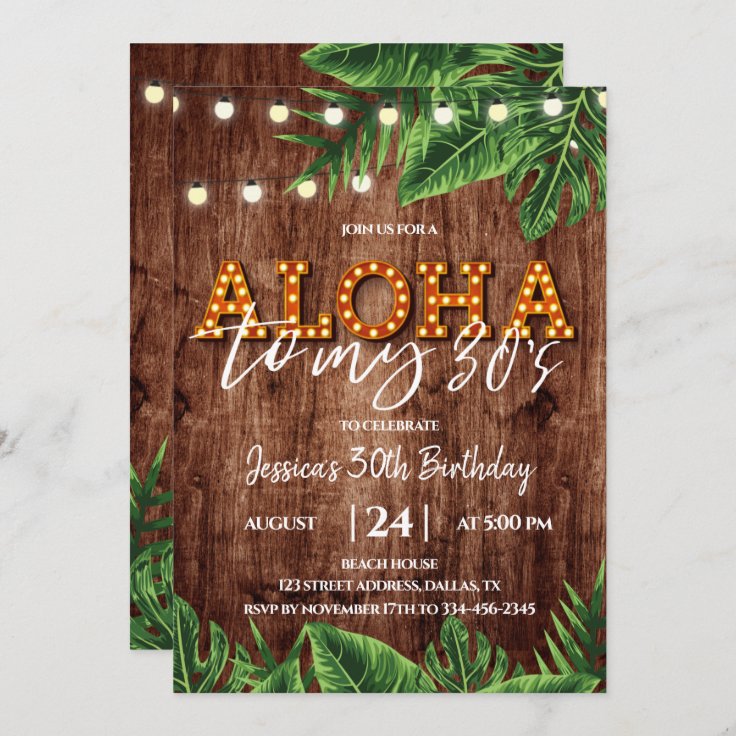 Rustic Tropical Aloha 30th Birthday Invitation | Zazzle