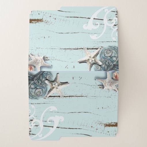 rustic tropical aqua blue seashell starfish beach file folder | Zazzle