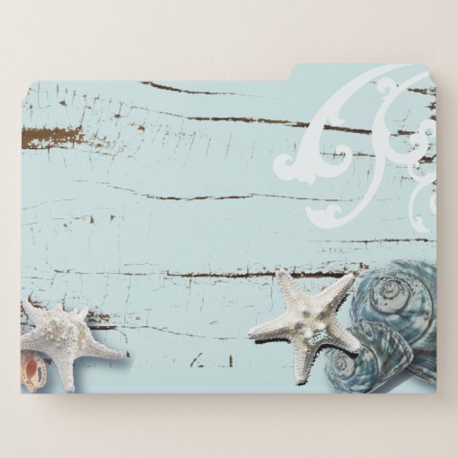 rustic tropical aqua blue seashell starfish beach file folder | Zazzle