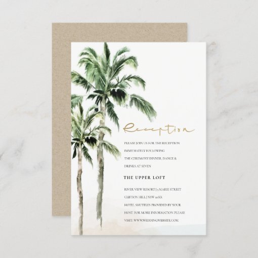 Rustic Tropical Beach Palm Tree Wedding Reception Enclosure Card | Zazzle