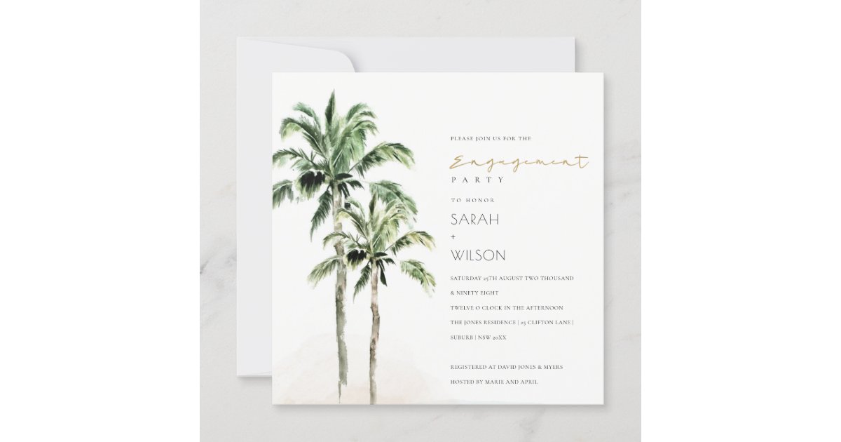 Rustic Tropical Beach Palm Trees Engagement Invite | Zazzle