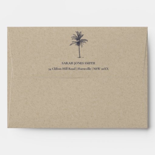 Rustic Tropical Beachy Palm Tree Navy Kraft Envelope | Zazzle