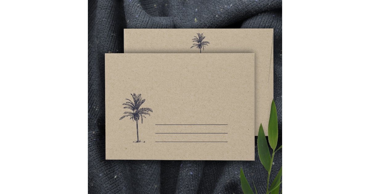Rustic Tropical Beachy Palm Tree Navy Kraft Envelope | Zazzle
