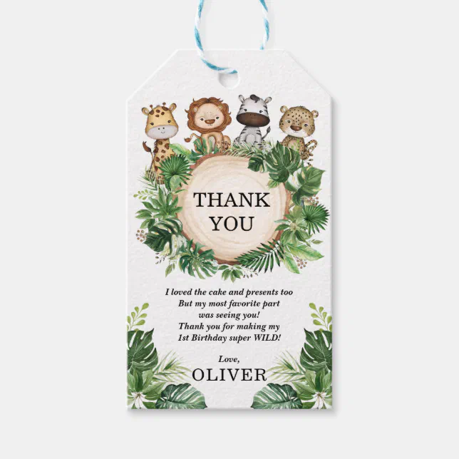 Rustic Tropical Jungle Wild Animals Boys Birthday Gift Tags | Zazzle