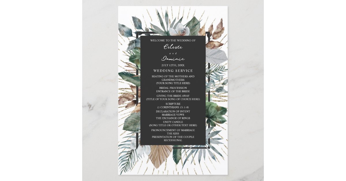 Rustic Tropical Palm Leaves Wedding Program | Zazzle