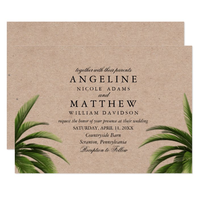Rustic Tropical Palm Tree Green Wedding Card | Zazzle.com