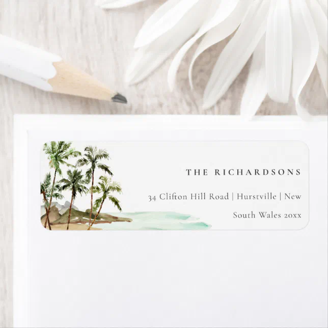 Rustic Tropical Palm Trees Beach Sand Address Label | Zazzle