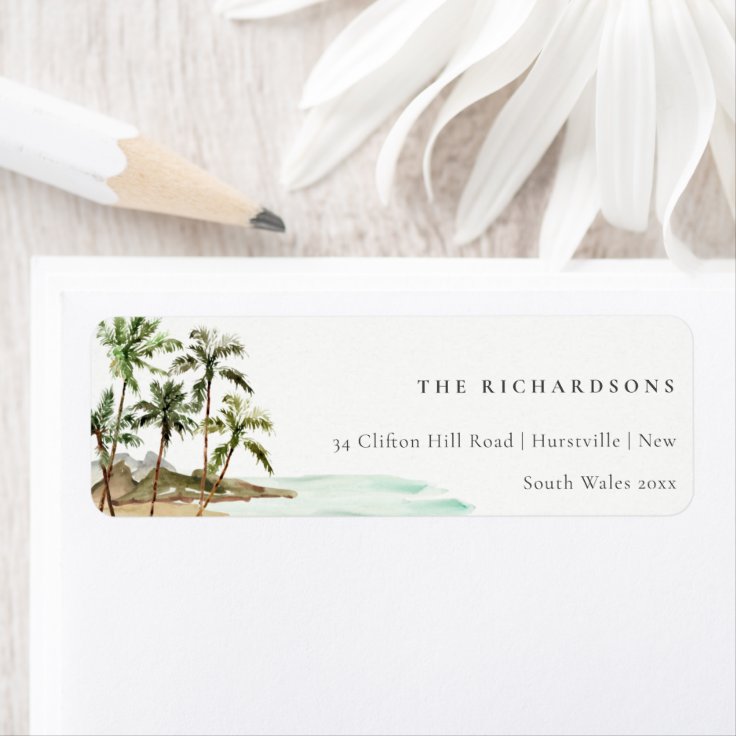 Rustic Tropical Palm Trees Beach Sand Address Label | Zazzle