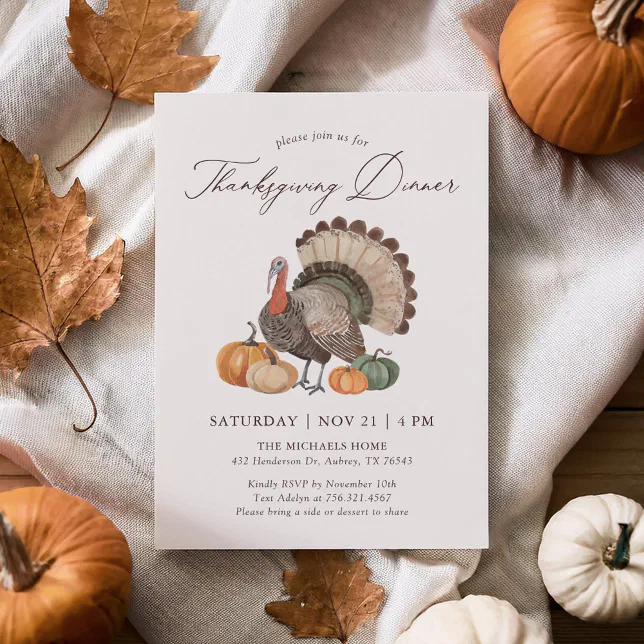 Rustic Turkey Thanksgiving Dinner Invitation | Zazzle