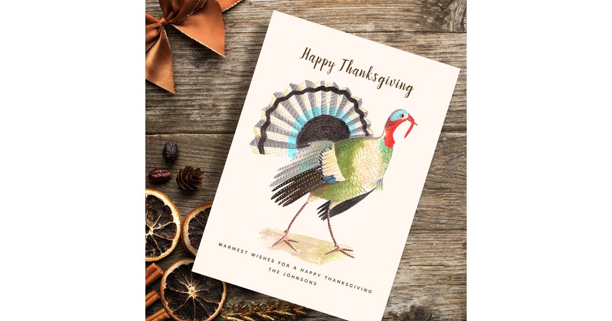 Rustic Turkey Thanksgiving Greeting Holiday Card | Zazzle
