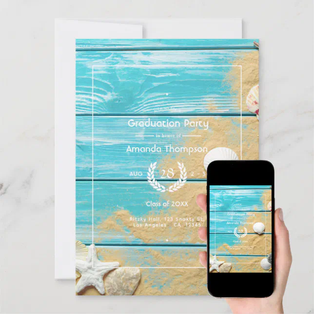Rustic Turquoise Beach Graduation Party Invitation | Zazzle