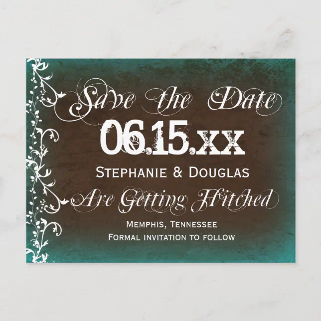 Rustic Turquoise Brown Save the Date Postcards | Zazzle