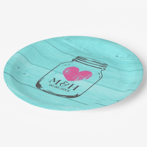 Rustic turquoise mason jar wedding party plates | Zazzle