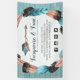 Rustic Turquoise Wood & Feather Arrow Boho Chic Banner | Zazzle