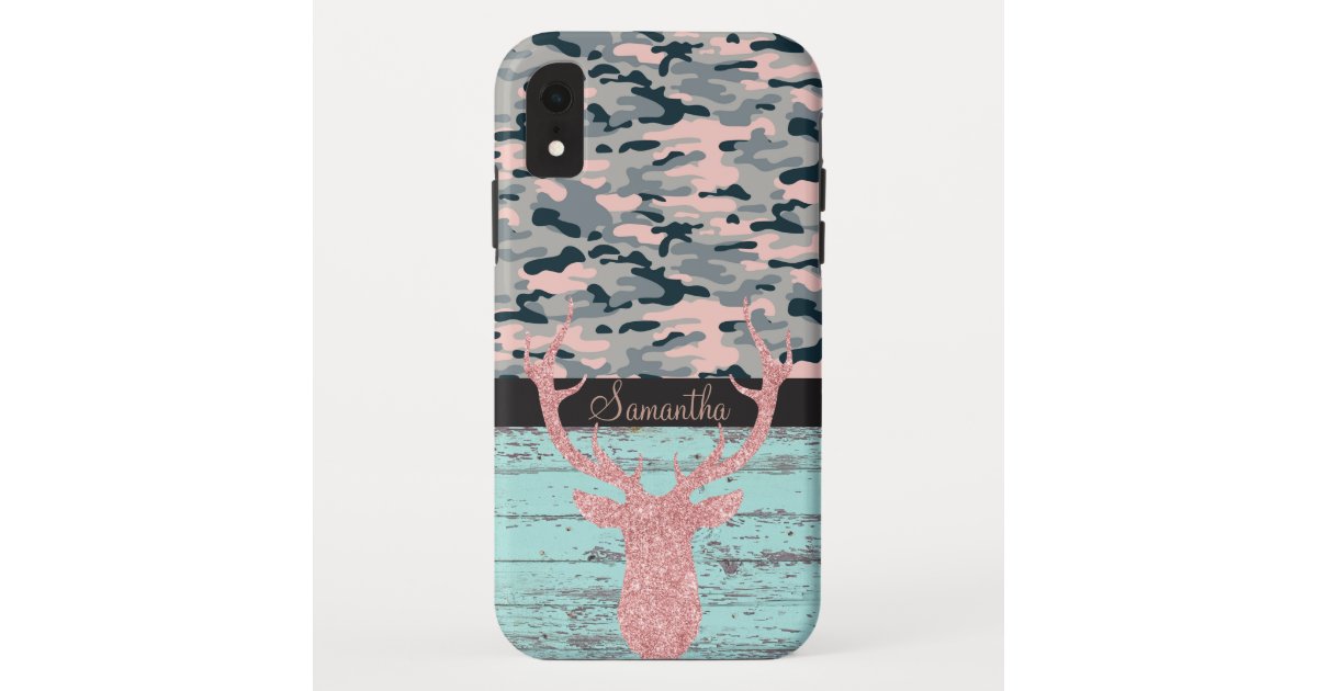 Rustic Turquoise Wood Pink Antler Camo Case-Mate iPhone Case | Zazzle