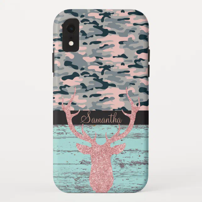 Rustic Turquoise Wood Pink Antler Camo Case-Mate iPhone Case | Zazzle