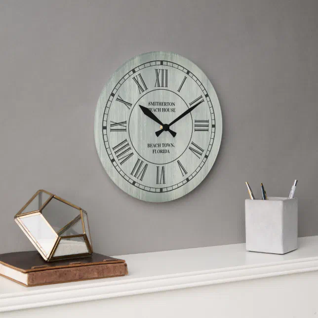 Rustic Turquoise Wood Roman Numerals Beach Large Clock | Zazzle