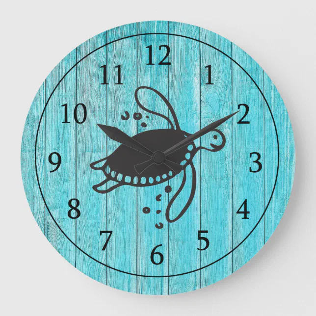 Rustic Turquoise Wood Turtle Beach Nautical Large Clock | Zazzle