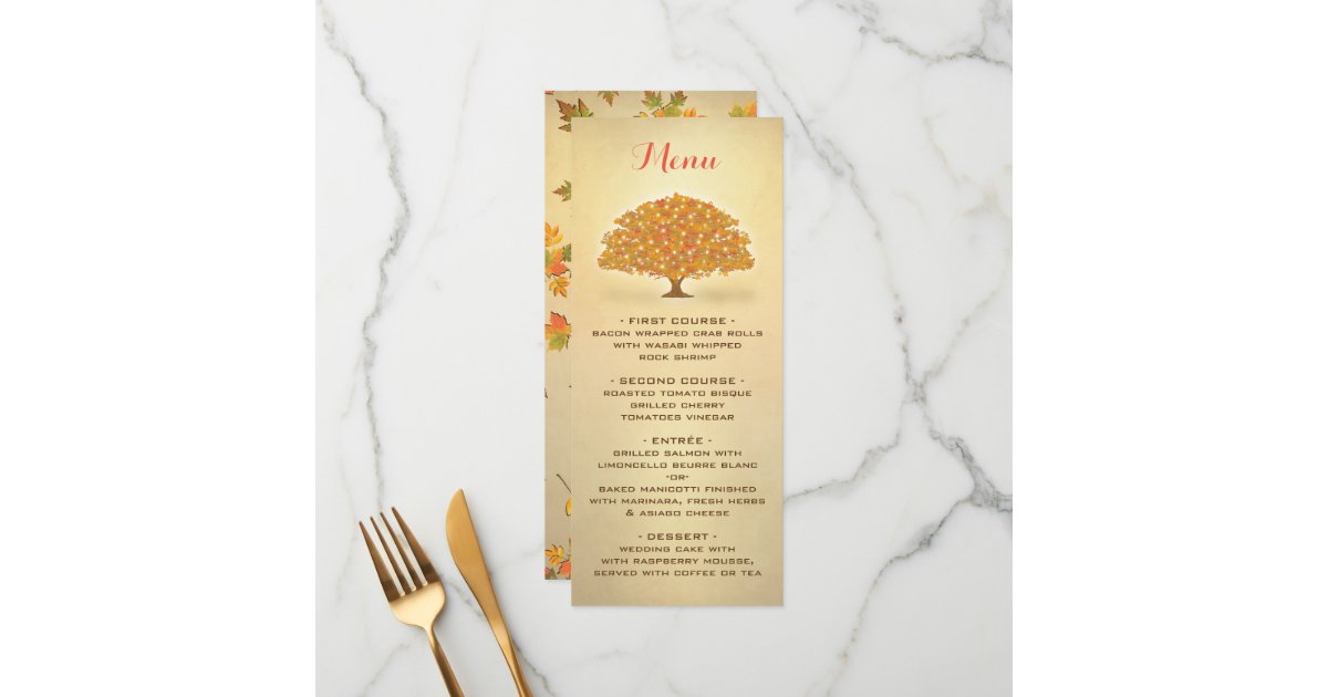 Rustic Twinkle lights Autumn Tree menu card | Zazzle