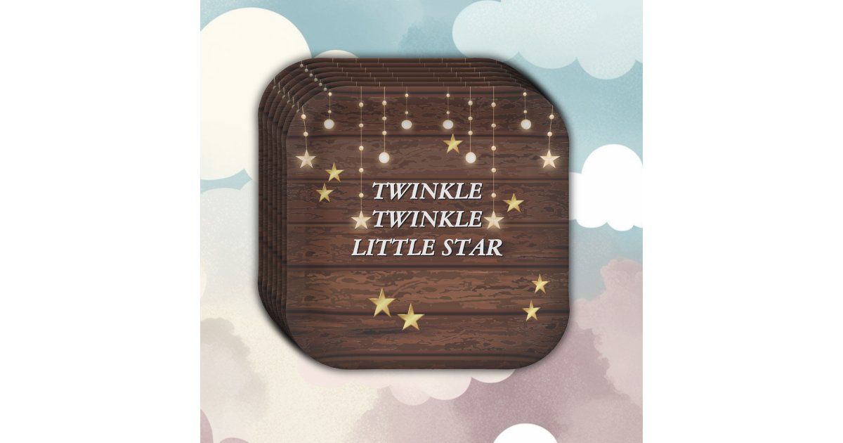 Rustic Twinkle Twinkle Little Star Baby Shower Paper Plates | Zazzle