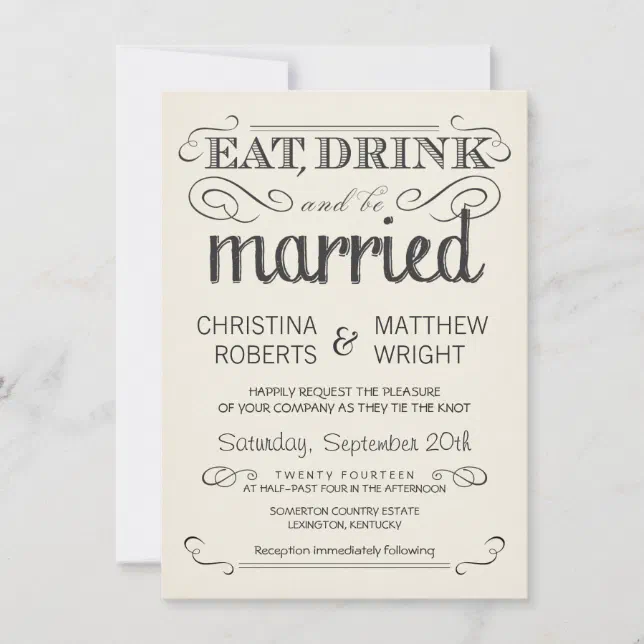 Rustic Typography Cream Parchment Wedding Invites | Zazzle