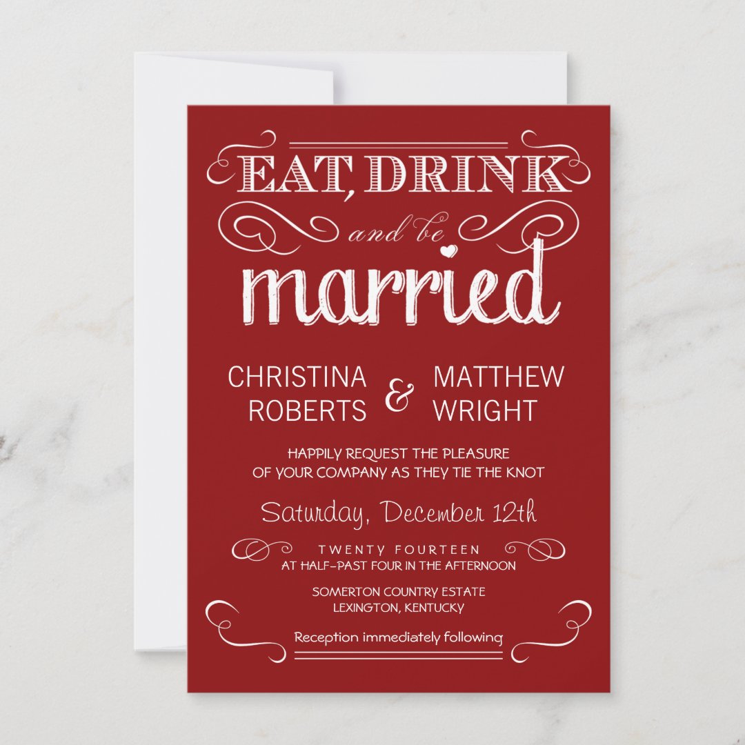 Rustic Typography Crimson Red Wedding Invitations | Zazzle