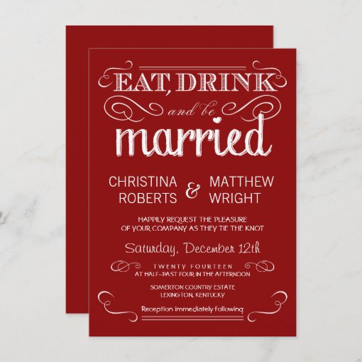 Rustic Typography Crimson Red Wedding Invitations | Zazzle