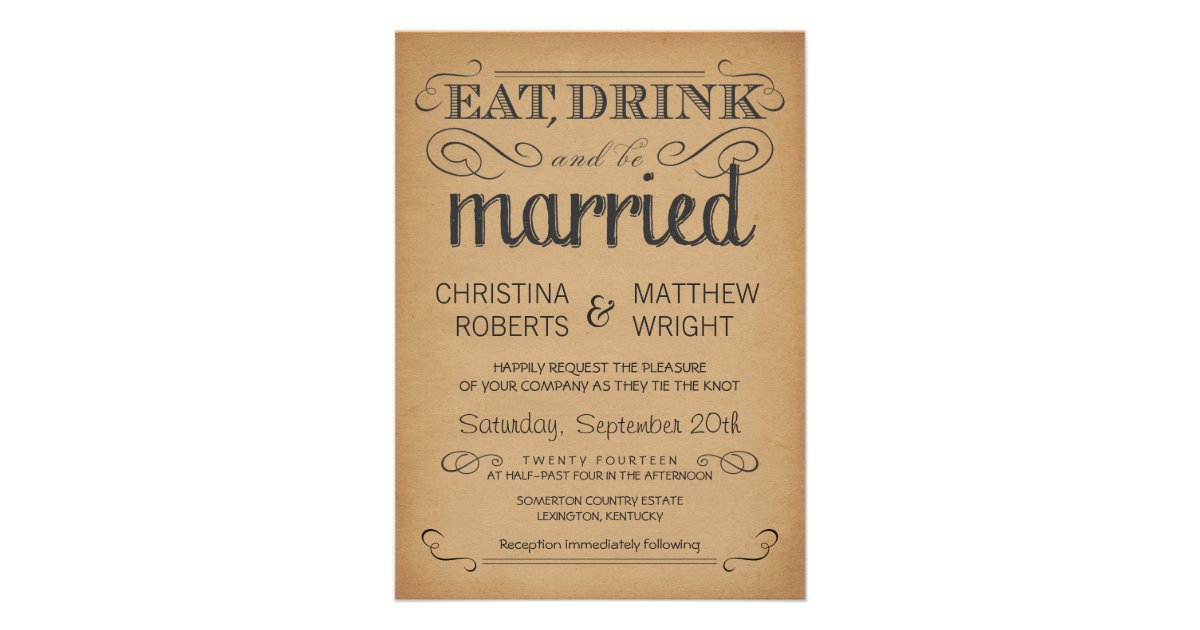 Rustic Typography Old Parchment Wedding Invitation